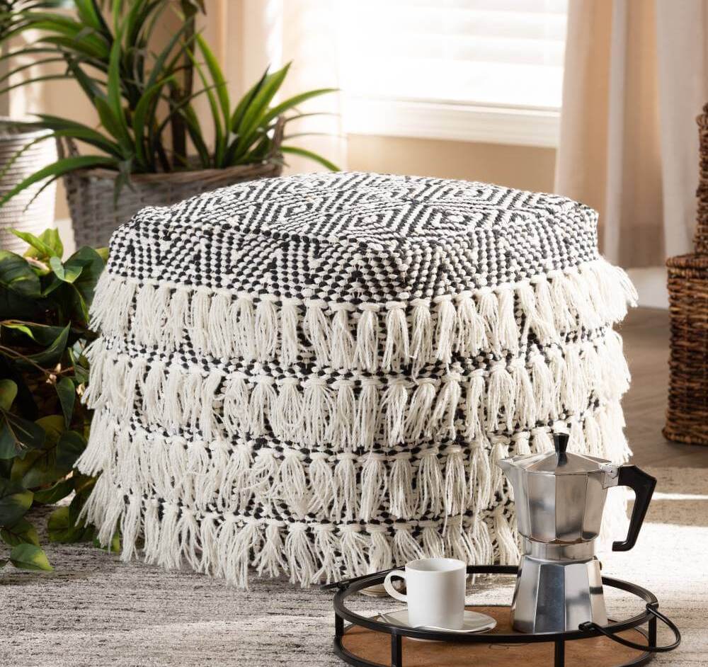 Baxton Studio Alain Moroccan Inspired Tassel Pouf Ottoman | Couches.com